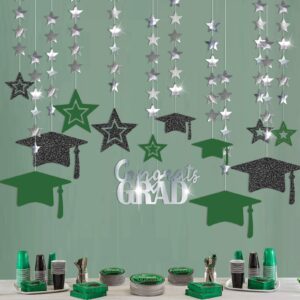 cheerland green graduation party decoration kit black cap decor shiny congrats grad banner star hat garland hanging streamer banner backdrop background for ceiling home classroom