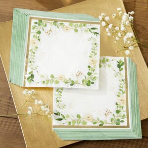 kate aspen sage green party decorations, eucalyptus floral wedding napkins, thick decorative dinner napkins, luncheon serveware - perfect for greenery bridal showers, wedding and engagement party