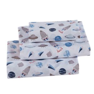 Linen Plus Sheet Set Kids/Teen Solar System Spaceship Universe Rocket UFO White Blue Grey Red New # Blue Solar (Twin)