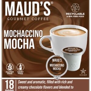 Maud's Chocolate Mocha Cappuccino Coffee Pods, 18 ct | Mochaccino Mocha Flavor | 100% Arabica Coffee | Solar Energy Produced Recyclable Pods Compatible with Keurig K Cups Maker