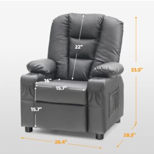 MCombo Big Kids Recliner for Ages 3+, Child Recliner Chair, Toddlers Recliner Sofa with Cup Holders, Faux Leather, 7322(Dark Grey)