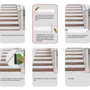 funlife 13Pcs Scandinavian Style Peel and Stick Vinyl Stair Riser Decals Stickers, 39.37"x7.09" White Herringbone