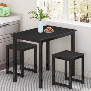 mieres small dining table set for 2, modern bistro table and chairs set of 2, small bar table and stools, kitchen furniture counter height, compact & durable, easy assembly, black