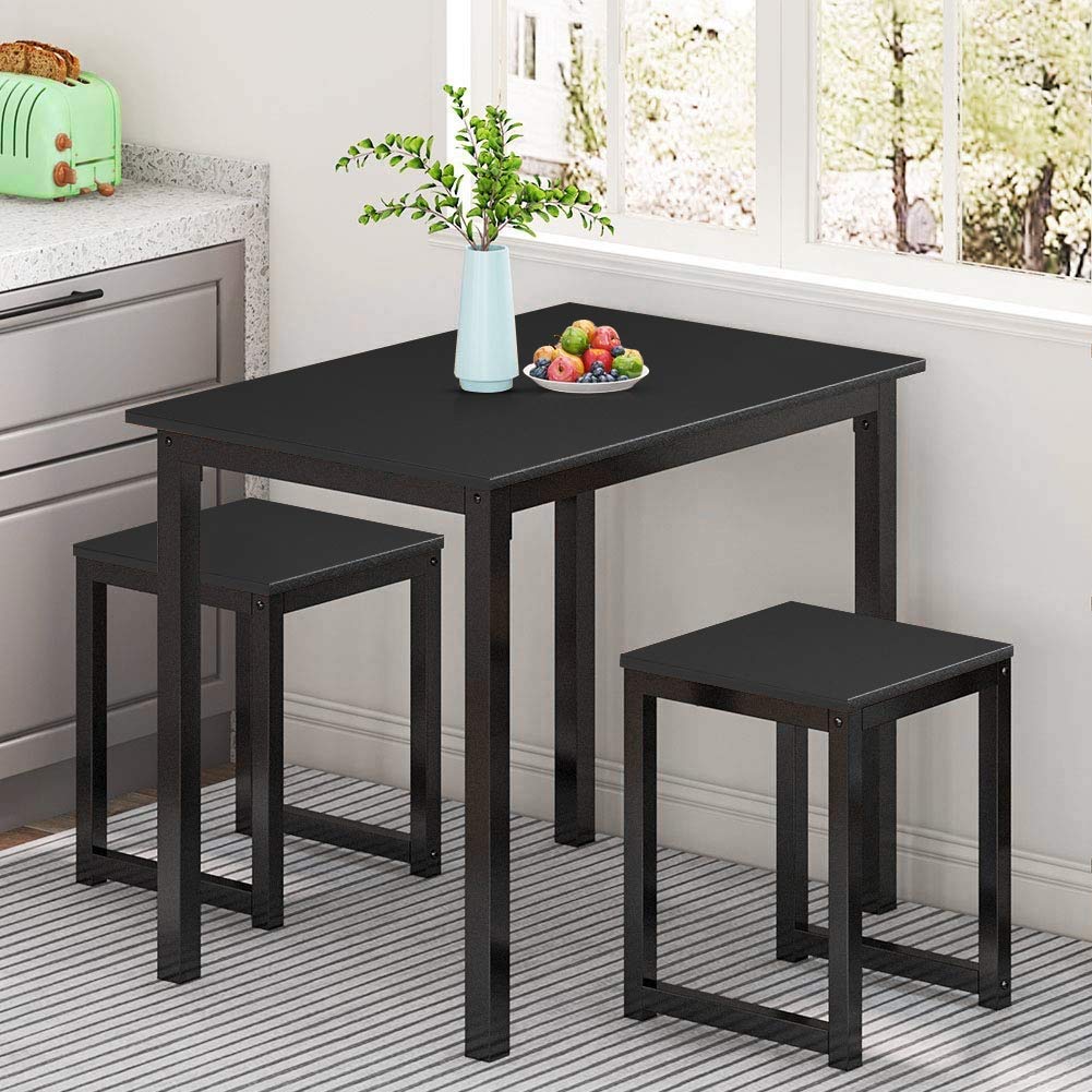 MIERES Small Dining Table Set for 2, Modern Bistro Table and Chairs Set of 2, Small Bar Table and Stools, Kitchen Furniture Counter Height, Compact & Durable, Easy Assembly, Black