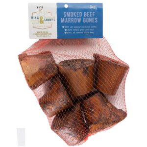 mika & sammy's smoked beef marrow dog bones for small & aggressive chewers- made in usa