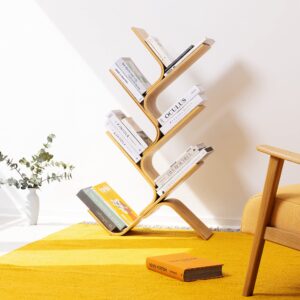 Navaris Tree Bookshelf - Curved Tree Bookcase Made of Bent Bamboo - Modern Floor Standing Book Shelf with 6 Shelves - 6-Tier Rack for Books, CDs, DVDs