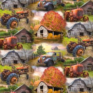 david textiles farm barns & tractors scenic multicolor premium quality 100% cotton fabric by the yard.