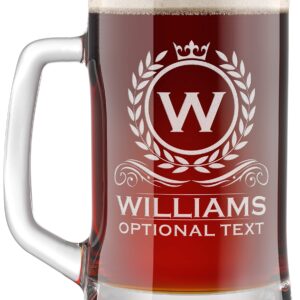 Personalized Custom Beer Mug Glass Cup, Engraved Etched Monogram 16 oz Classic Brew Mug Gift for Dad Drinker