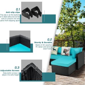 PRETZI 5 Pieces Patio Furniture Sets, Outdoor Sectional Sofa, All Weather Rattan Wicker Couch with Glass Table, Patio Conversation Set for Porch Backyard Garden Pool Deck Balcony