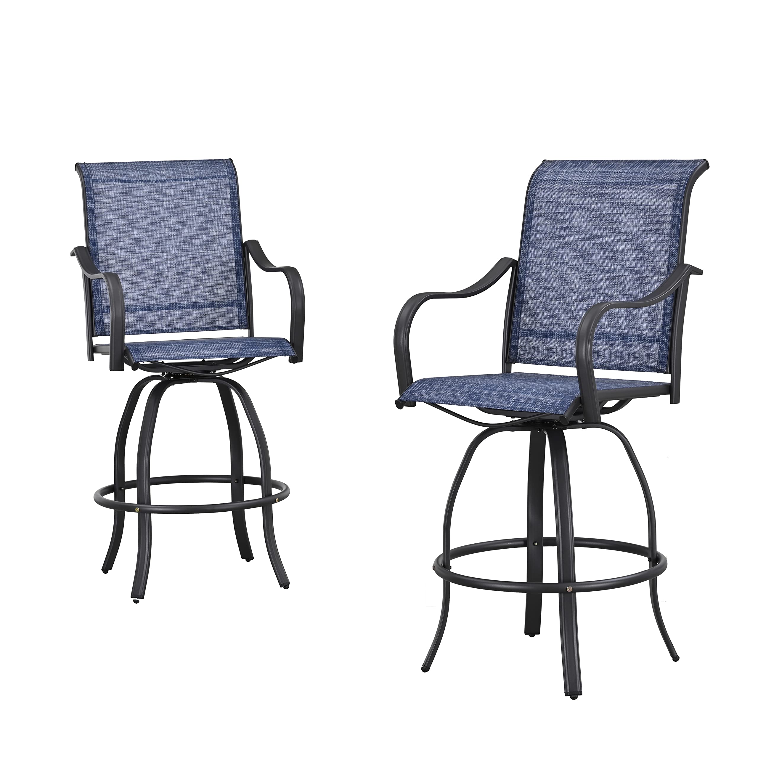 LOKATSE Home 2 Piece Bar Height Patio Chairs Outdoor Swivel Stools Set Furniture with All Weather Metal Frame, Blue Tesling Fabric