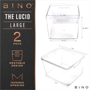 BINO | Plastic Bins, Large - 2 Pack | THE LUCID COLLECTION | Multi-Use| Built-In Handles | BPA-Free | Clear Storage Containers | Fridge Organizer | Pantry & Home Organization