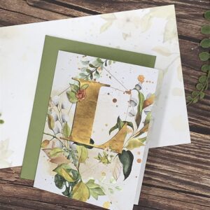 watercolor monogram gold/floral letter "l" initial notecards - 12 note card gift pack, high-end blank greeting thank you birthday card