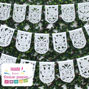 Mini white banners, 5 Pack Papel Picado Mini flag garlands, Fiesta decoration, Cinco de Mayo, Mexican Wedding, Taco Tuesday Features butterflies, flowers, suns and cactus.