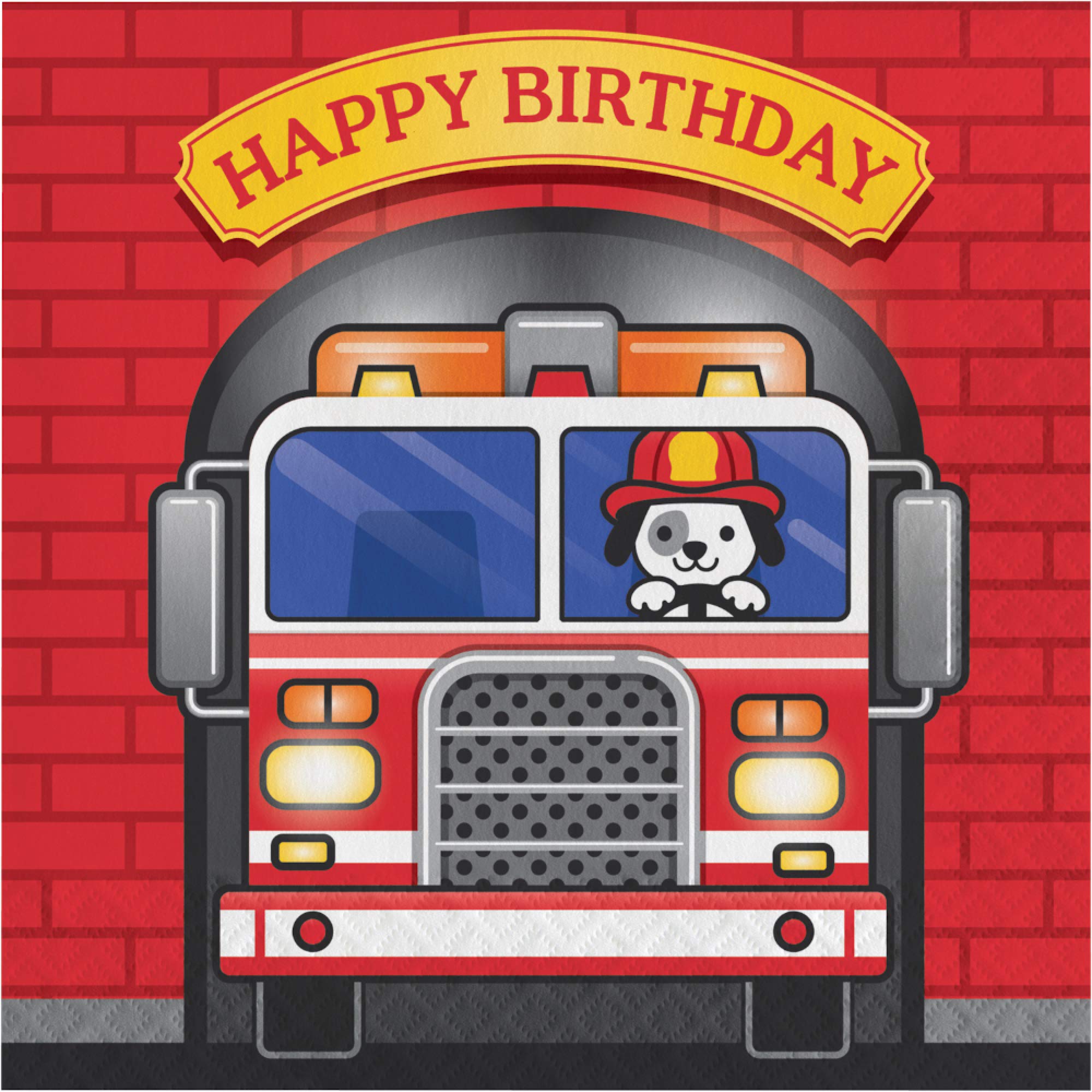 Fire Truck Birthday Party Supplies for 8 People | Bundle Includes Paper Plates and Napkins | Flaming Fire Truck Design