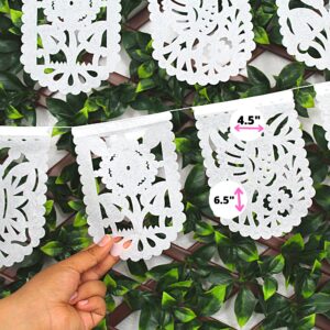 Mini white banners, 5 Pack Papel Picado Mini flag garlands, Fiesta decoration, Cinco de Mayo, Mexican Wedding, Taco Tuesday Features butterflies, flowers, suns and cactus.