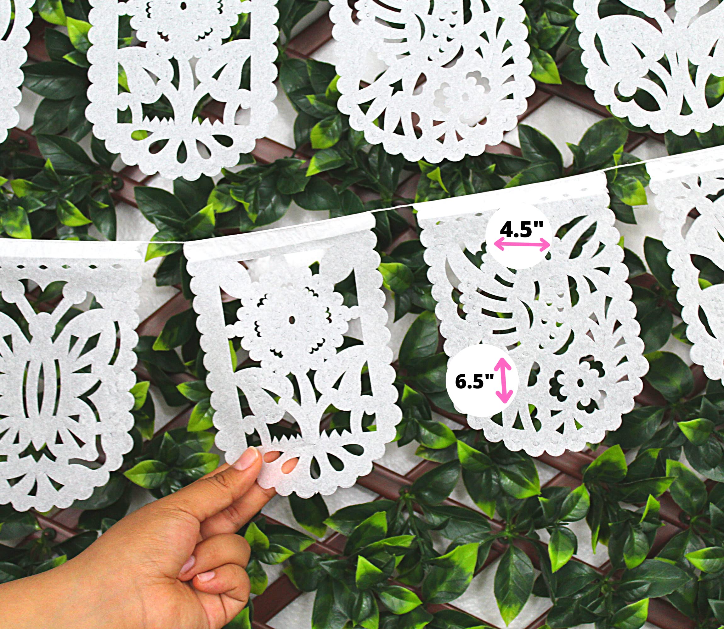 Mini white banners, 5 Pack Papel Picado Mini flag garlands, Fiesta decoration, Cinco de Mayo, Mexican Wedding, Taco Tuesday Features butterflies, flowers, suns and cactus.