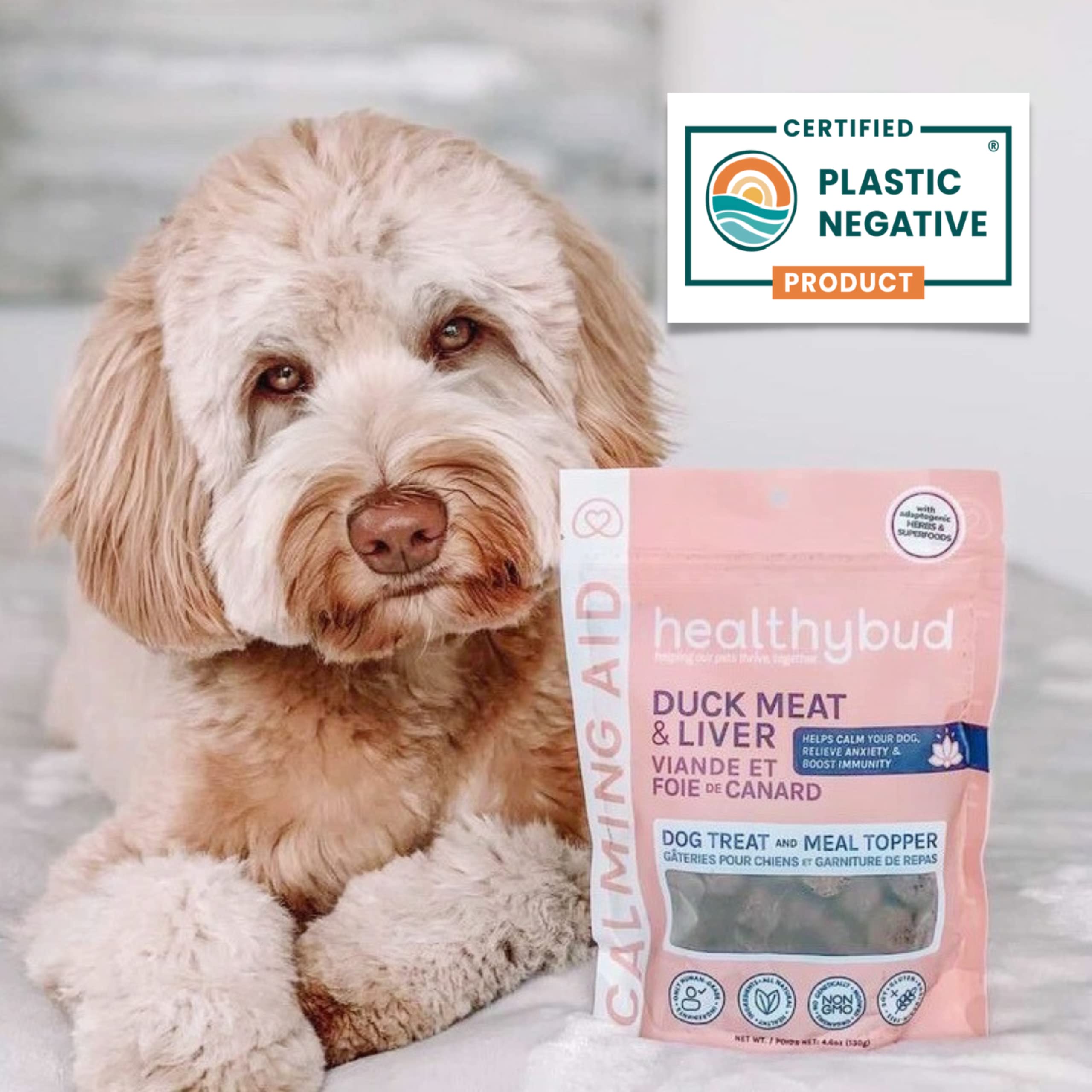 healthybud Calming Aid Supplement, Natural Duck Dog Treats & Toppers for Stress Relief - Dog Separation Anxiety, Stress Reduction, Aggression Relief - Support Calm, Immunity Health (4.6 Ounces)