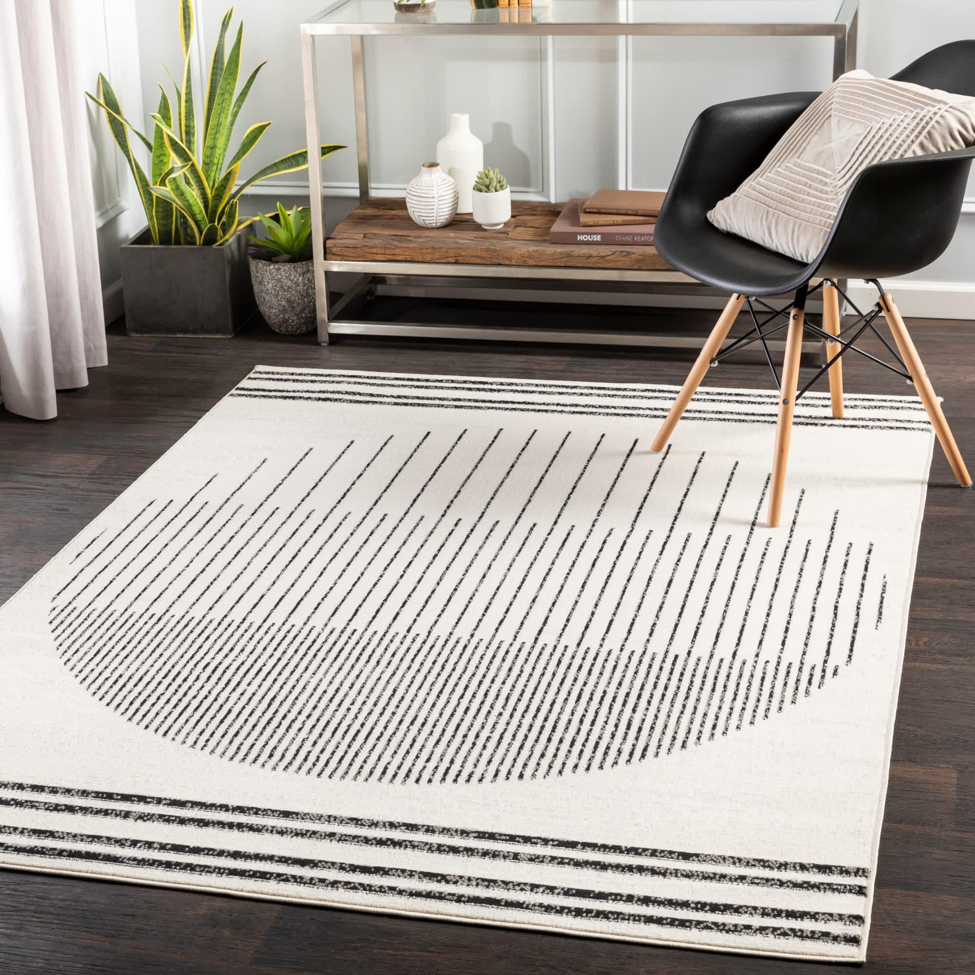 Livabliss Penrod Modern Geometric Area Rug,6'7" x 9',Black/Ivory