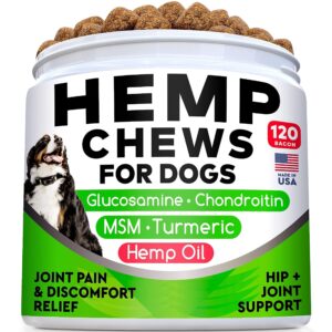 Salmon Oil Omega 3 for Dogs + All-Natural Hemp Chews and Glucosamine for Dogs - Advanced Hip & Joint Supplement + 32oz Fish Oil - Allergy Relief - Itch Relief, Shedding - Skin and Coat Supplement