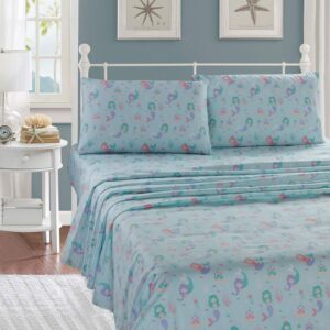 Linen Plus Sheet Set Kids/Teens Mermaids Underwater Castle Jellyfishes Aqua Pink Lavender Purple # Aqua Mermaid (Twin)