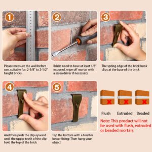 Ripeng 8 Pieces Brick Wall Clips and Hooks for Hanging Outdoors No Drill, Brick Hangers Fit 2-1/4 to 2-3/8 Inch Hooks to Hang Wall Decor, Pictures, Christmas Decorations Hangers (Bronze)