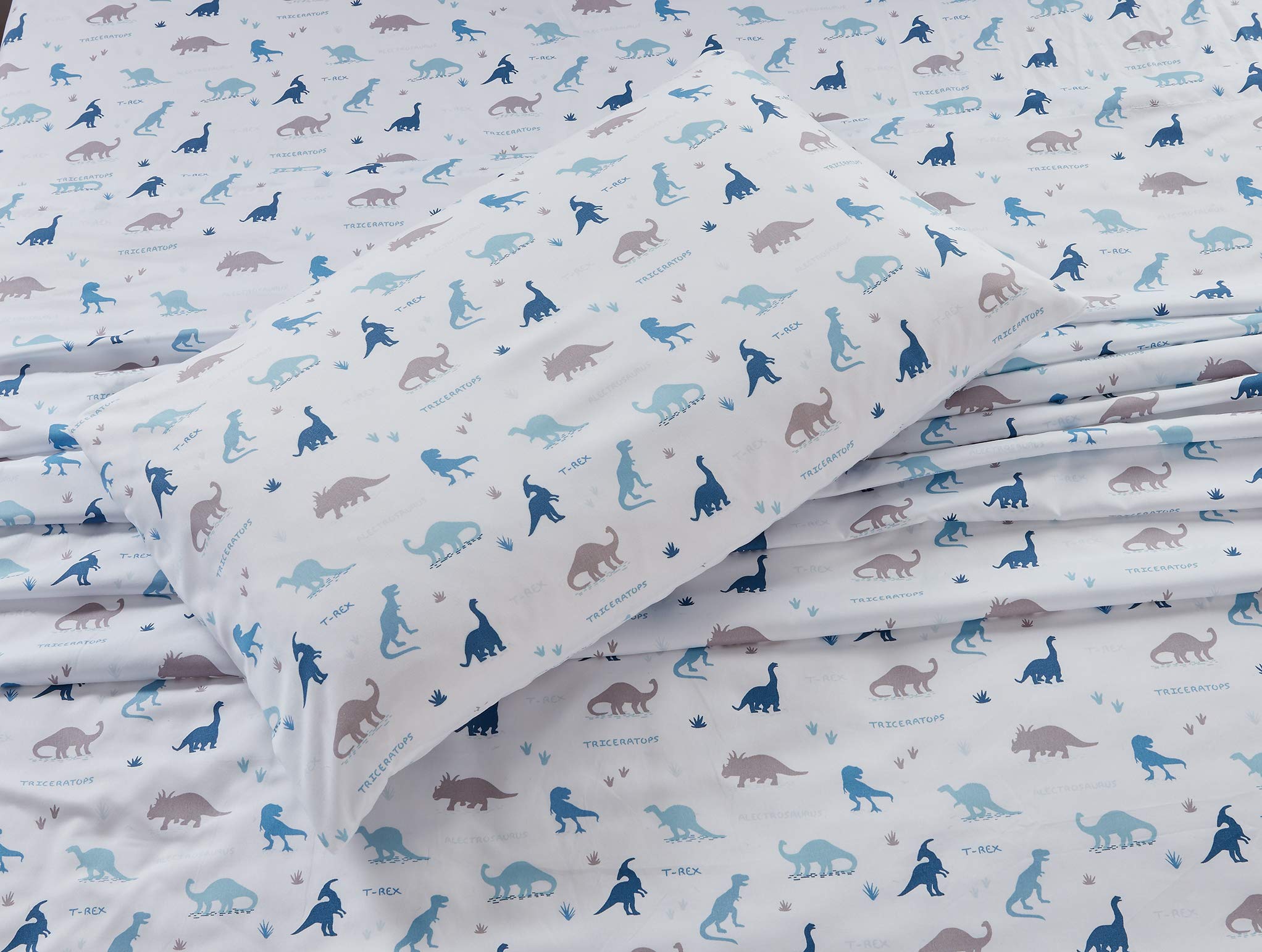 Linen Plus Sheet Set Kids/Teens Dinosaurs T-rex Triceratops Blue Light Blue White New # T-rex Blue (Twin)