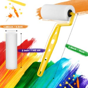 Geiserailie 11 Pcs Foam Paint Roller 3-inch Mini Paint Roller Kit Small Paint Roller Covers with Roller Frame for Home Wall Ceilings Room Door Cabinet Painting Supplies