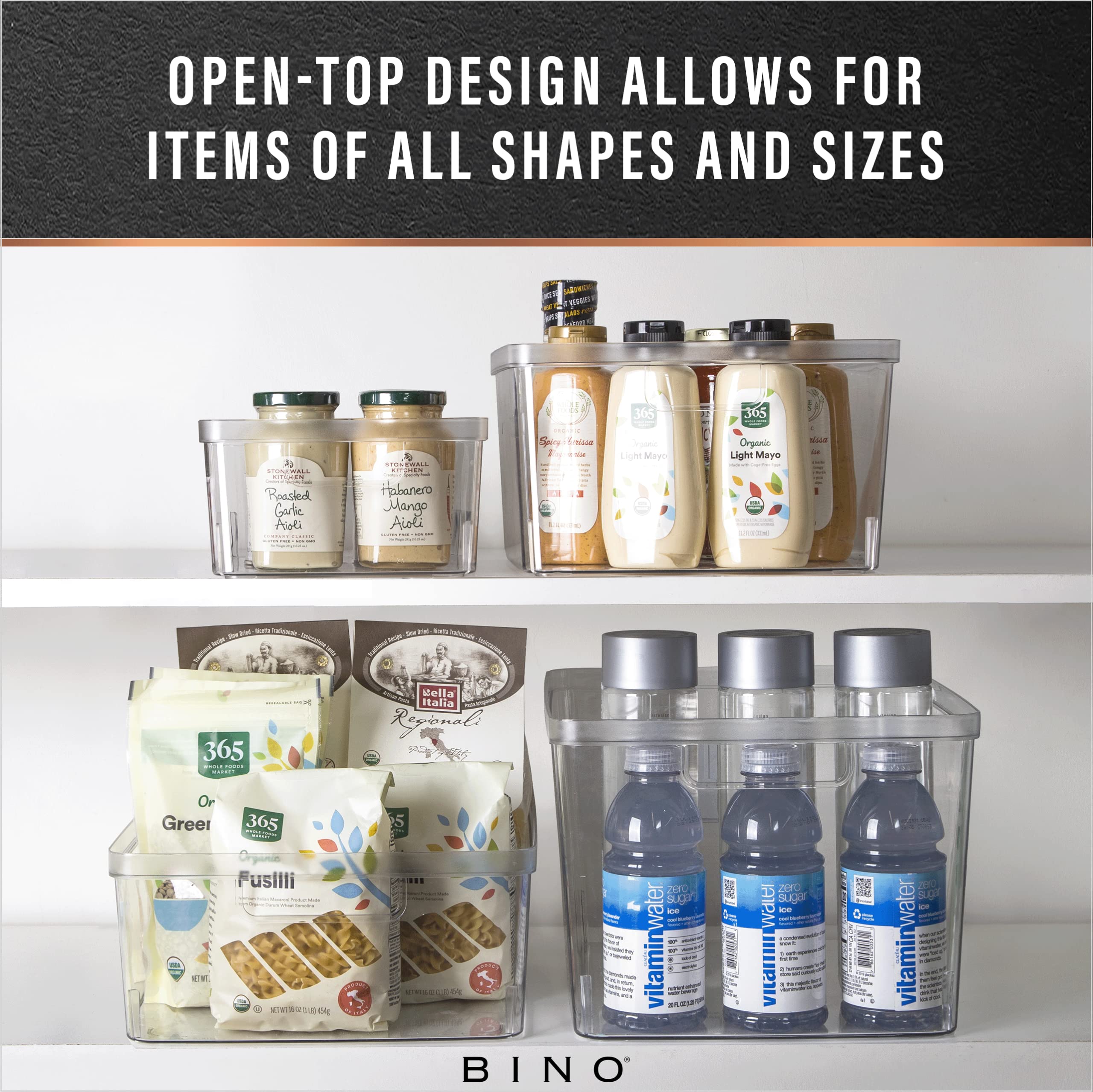 BINO | Plastic Bins, Large - 2 Pack | THE LUCID COLLECTION | Multi-Use| Built-In Handles | BPA-Free | Clear Storage Containers | Fridge Organizer | Pantry & Home Organization