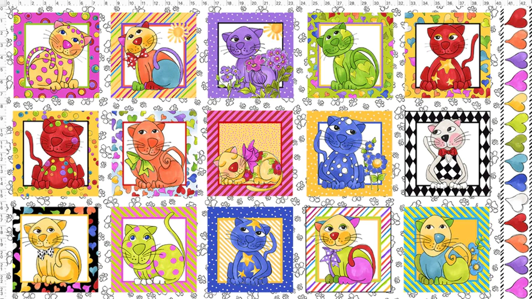 Loralie Designs Cat Happy White Fabric Panel for Quilting