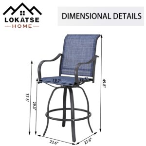 LOKATSE Home 2 Piece Bar Height Patio Chairs Outdoor Swivel Stools Set Furniture with All Weather Metal Frame, Blue Tesling Fabric