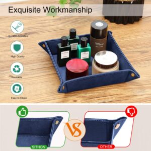 SITHON Valet Tray Desktop Storage Organizer – Premium PU Leather Catchall Tray Bedside Vanity Tray Nightstand Caddy Holder for Remote Controller, Keys, Phone, Wallet, Coin, Jewelry, Dark Blue