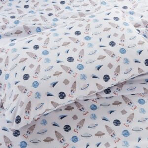 Linen Plus Sheet Set Kids/Teen Solar System Spaceship Universe Rocket UFO White Blue Grey Red New # Blue Solar (Twin)