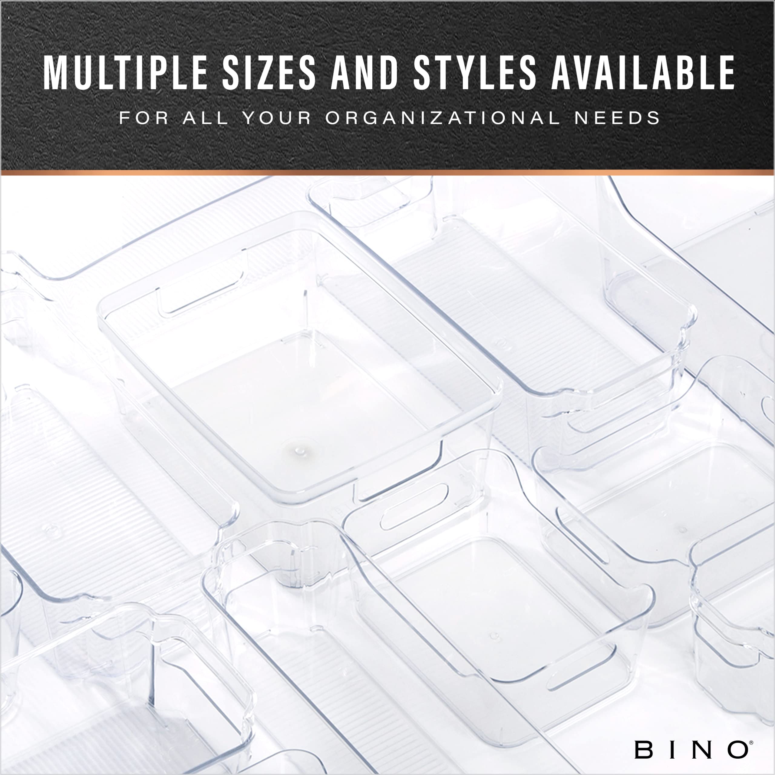 BINO | Plastic Bins, Large - 2 Pack | THE LUCID COLLECTION | Multi-Use| Built-In Handles | BPA-Free | Clear Storage Containers | Fridge Organizer | Pantry & Home Organization