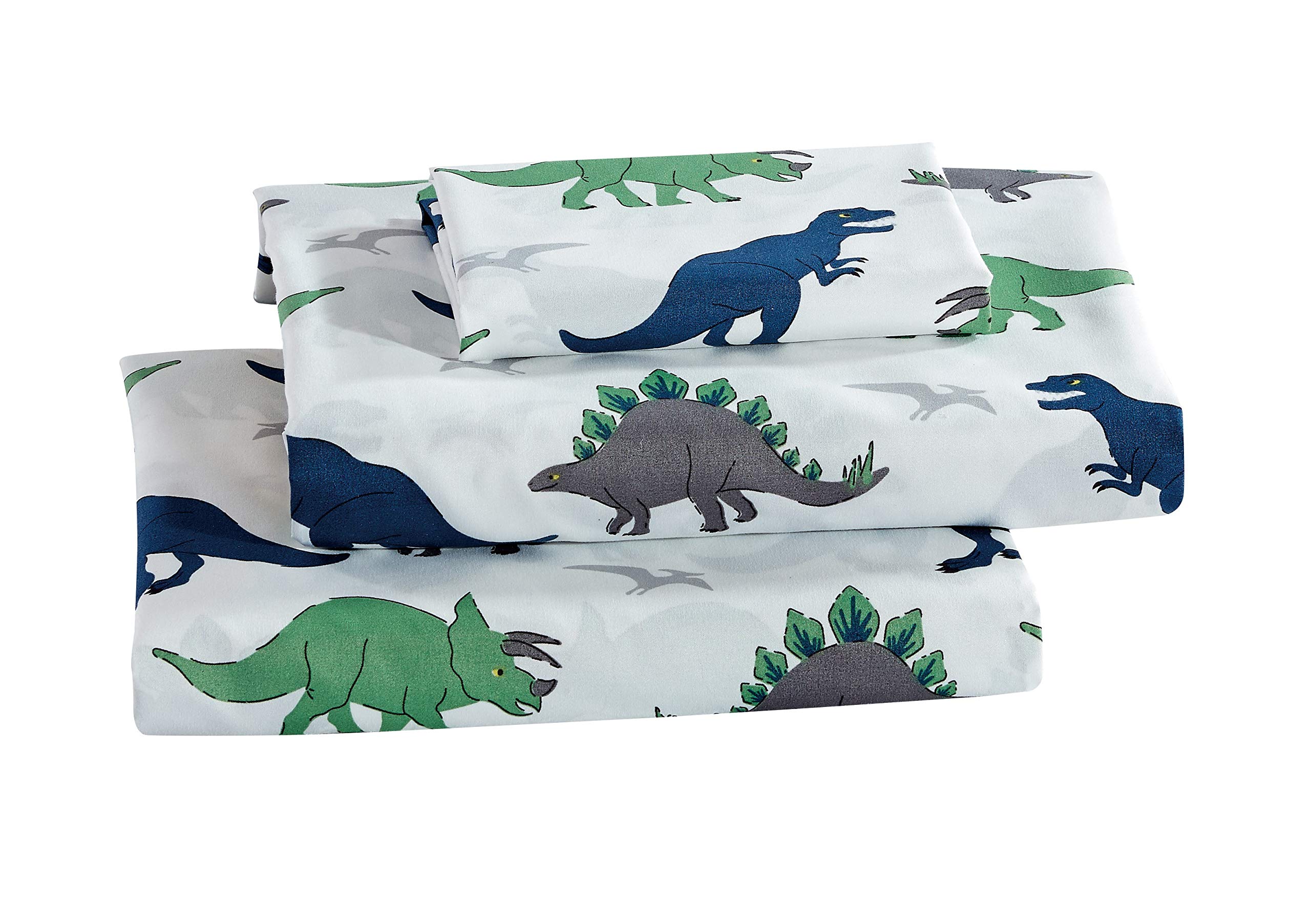 Linen Plus Sheet Set Kids/Teens Ancient Dinosaurs Green Blue Grey White New # T-rex Green (Twin)