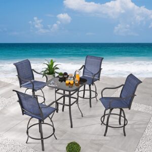 festival depot 5 pcs patio bistro set 360° swivel chairs and bar height table with tempered glass top outdoor furniture dining set (4 chairs,1 table) (blue)