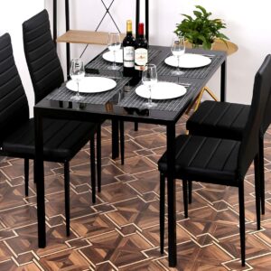 HCY Dining Table Set Dinning Chairs Set of 4 with Table Kitchen Dining Table Set for Small Spaces Home Furniture Dinette Set Rectangular Table, Black