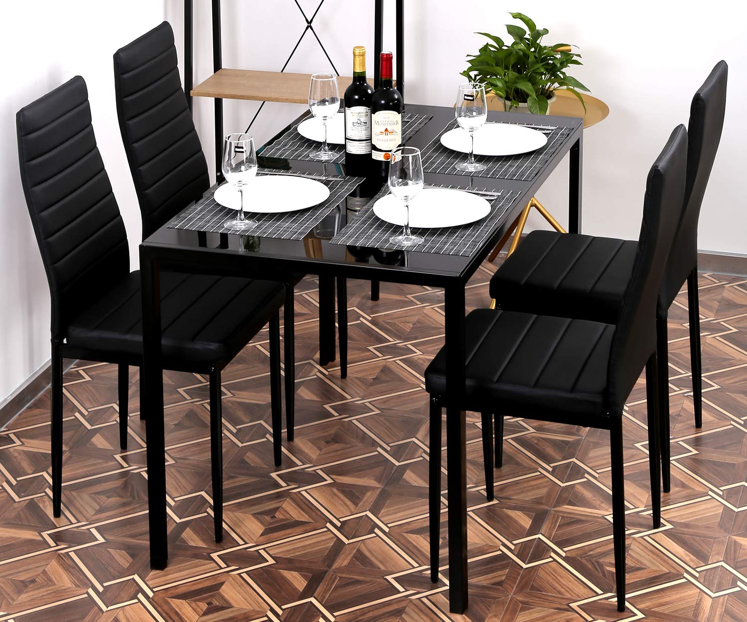 HCY Dining Table Set Dinning Chairs Set of 4 with Table Kitchen Dining Table Set for Small Spaces Home Furniture Dinette Set Rectangular Table, Black