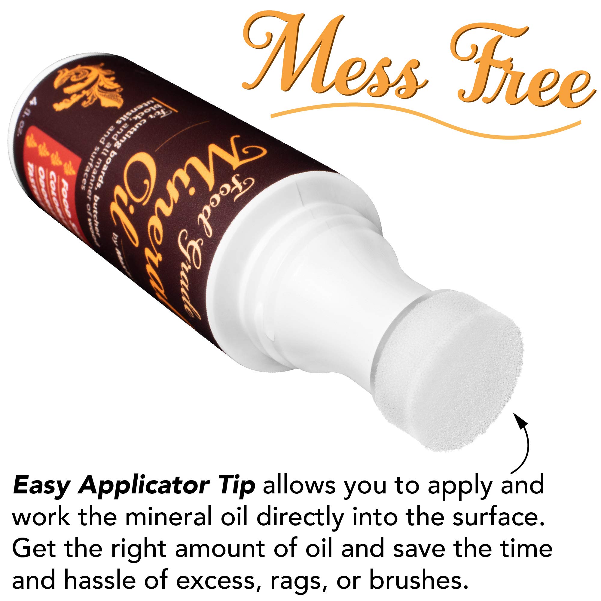 Easy-Applicator Mineral Oil for Cutting Boards and All Wood Care, Ultrapure Food Grade (4oz with Foam Applicator Tip) Made in USA