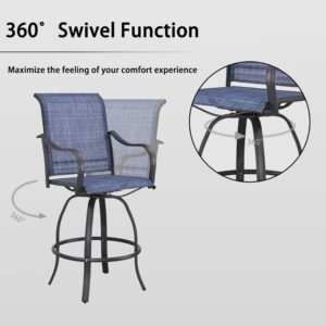 LOKATSE Home 2 Piece Bar Height Patio Chairs Outdoor Swivel Stools Set Furniture with All Weather Metal Frame, Blue Tesling Fabric