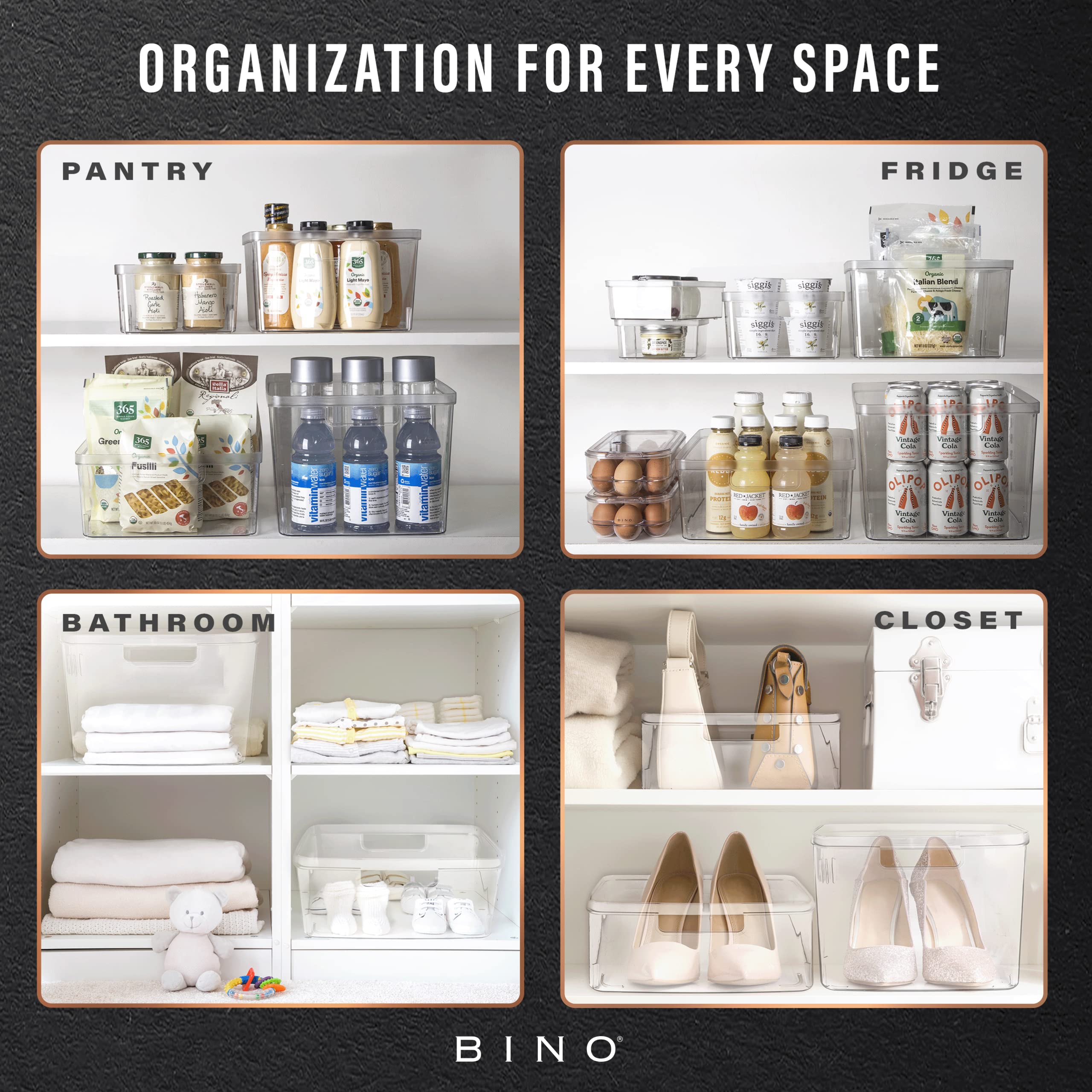 BINO | Plastic Bins, Large - 2 Pack | THE LUCID COLLECTION | Multi-Use| Built-In Handles | BPA-Free | Clear Storage Containers | Fridge Organizer | Pantry & Home Organization