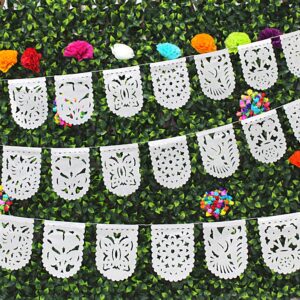 Mini white banners, 5 Pack Papel Picado Mini flag garlands, Fiesta decoration, Cinco de Mayo, Mexican Wedding, Taco Tuesday Features butterflies, flowers, suns and cactus.