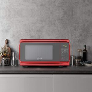 Willz Countertop Small Microwave Oven, 6 Preset Cooking Programs Interior Light LED Display 0.7 Cu.Ft 700W Red WLCMV807RD-07