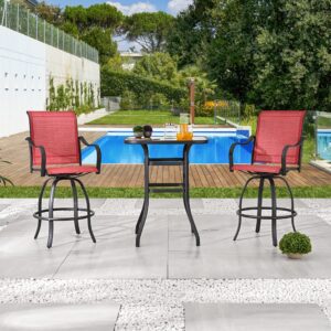 lokatse home bar height bistro patio table piece high top with swivel outdoor furniture suitable for backyard and garden red, tesling, 3 pcs chair set