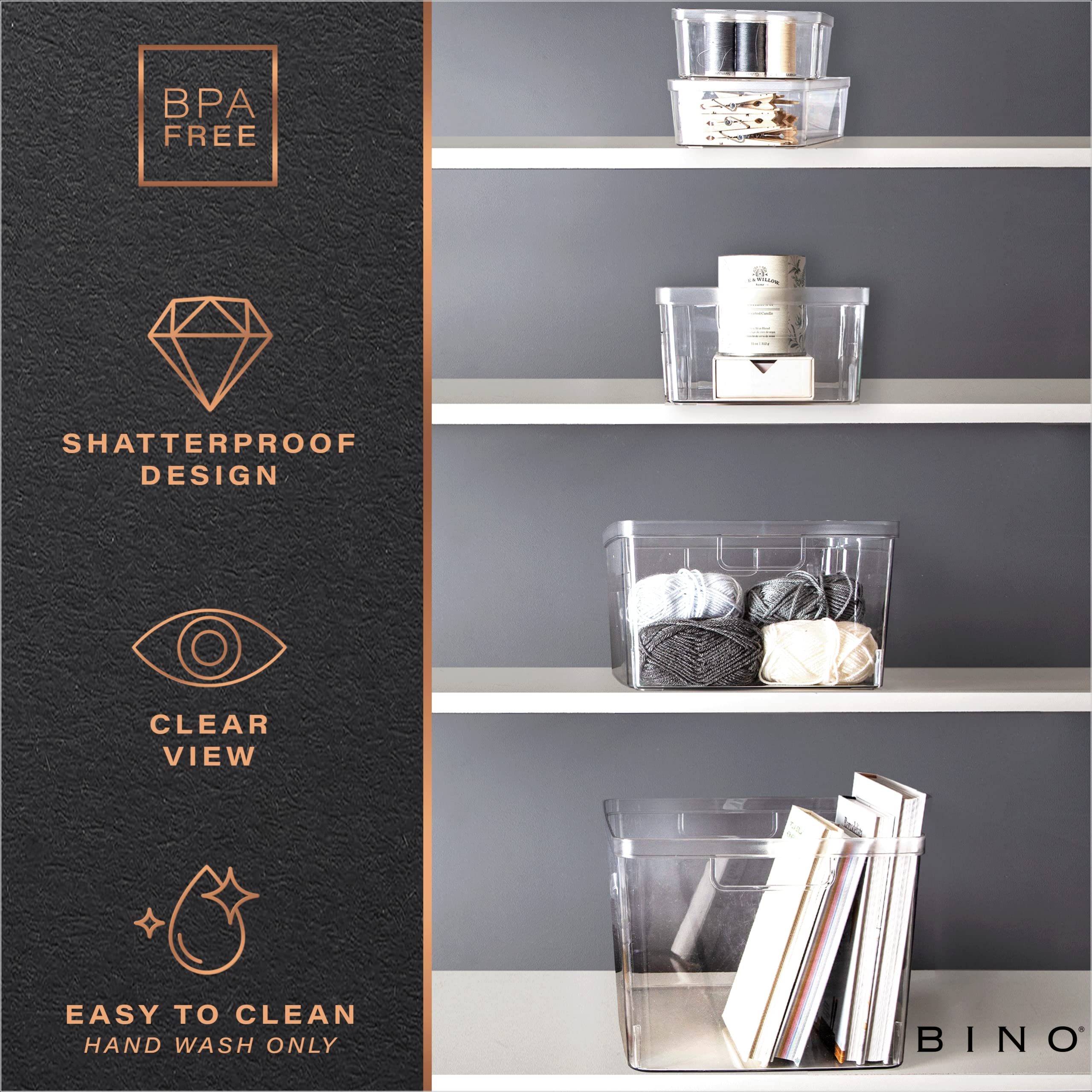 BINO | Plastic Bins, Large - 2 Pack | THE LUCID COLLECTION | Multi-Use| Built-In Handles | BPA-Free | Clear Storage Containers | Fridge Organizer | Pantry & Home Organization