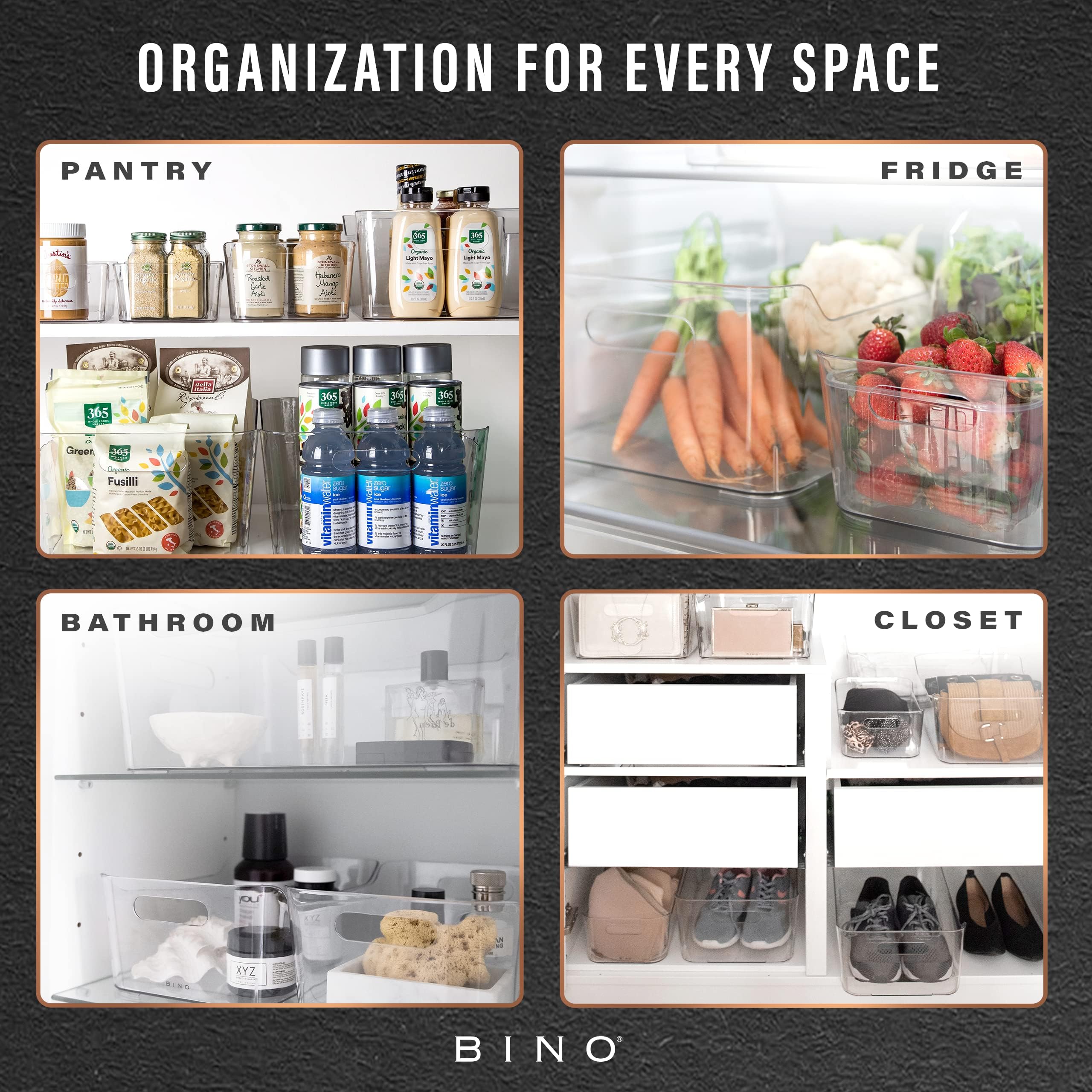 BINO | Plastic Organizer Bins, X-Small - 4 Pack | THE SOHO COLLECTION | Multi-Use Organizer Bins | Pantry Organizer & Freezer Organizer Bins | Plastic Storage Containers | Bins for Home & Kitchen Org