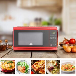 Willz Countertop Small Microwave Oven, 6 Preset Cooking Programs Interior Light LED Display 0.7 Cu.Ft 700W Red WLCMV807RD-07