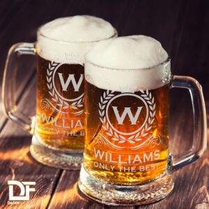 Personalized Custom Beer Mug Glass Cup, Engraved Etched Monogram 16 oz Classic Brew Mug Gift for Dad Drinker