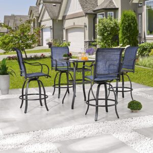 Festival Depot 5 Pcs Patio Bistro Set 360° Swivel Chairs and Bar Height Table with Tempered Glass Top Outdoor Furniture Dining Set (4 Chairs,1 Table) (Blue)