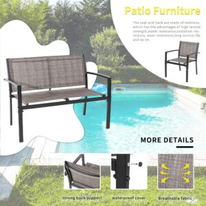 Shintenchi 4 Pieces Patio Furniture Set All Weather Textile Fabric Outdoor Conversation Set, with Glass Coffee Table, Loveseat, 2 Single Chairs for Home, Garden, Lawn, Porch (Brown）