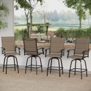 sophia & william outdoor bar stools set of 4 with padding, swivel bar chairs, tall patio chairs, outdoor high top chairs, supports 300 lbs (brown fabric)